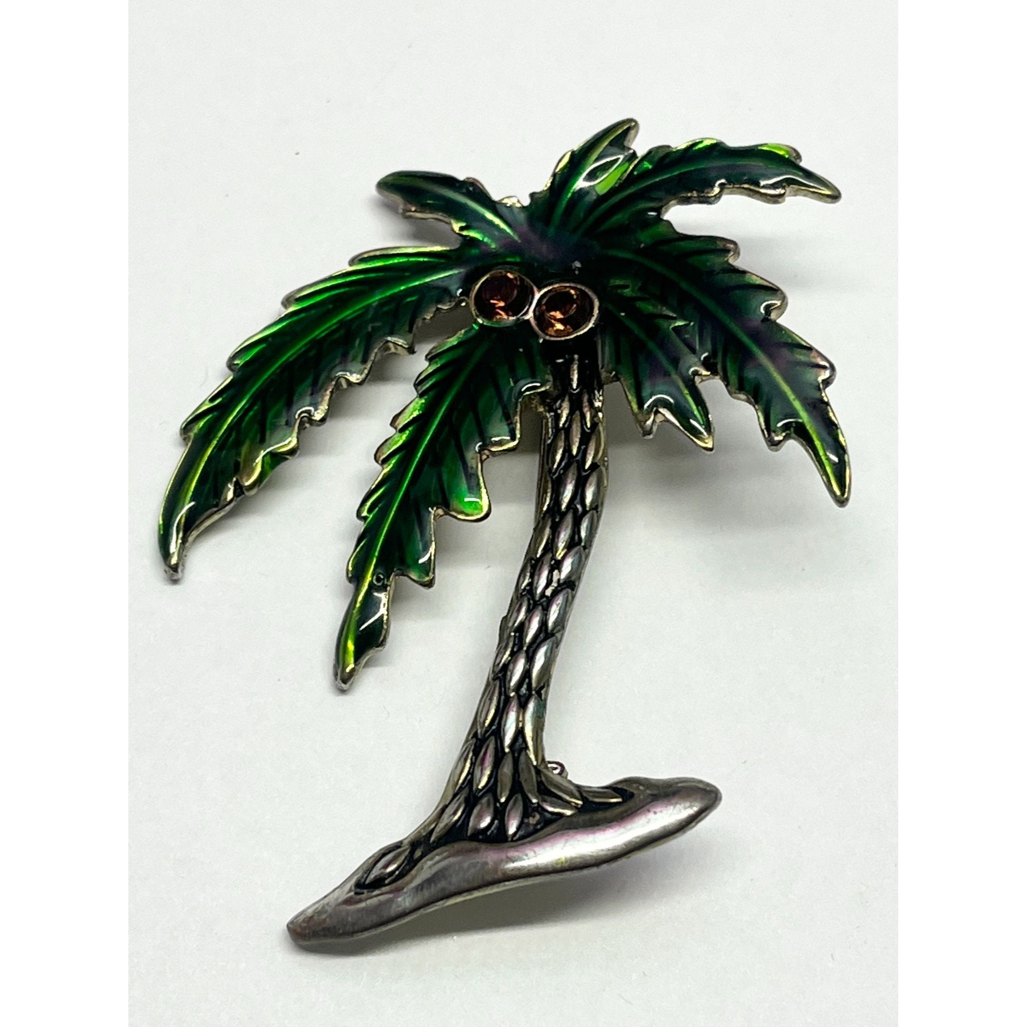 Vintage Enamel Rhinestone Palm Tree Brooch Pin - Etsy