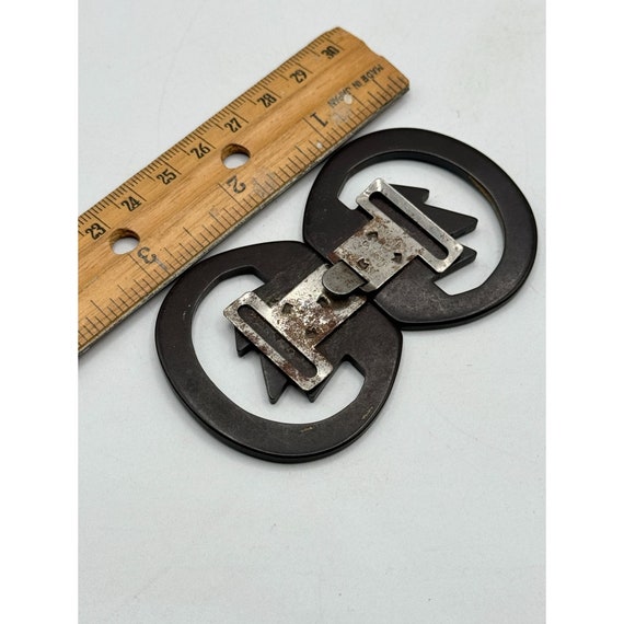 Vintage interlocking two piece art deco black belt bu… - Gem