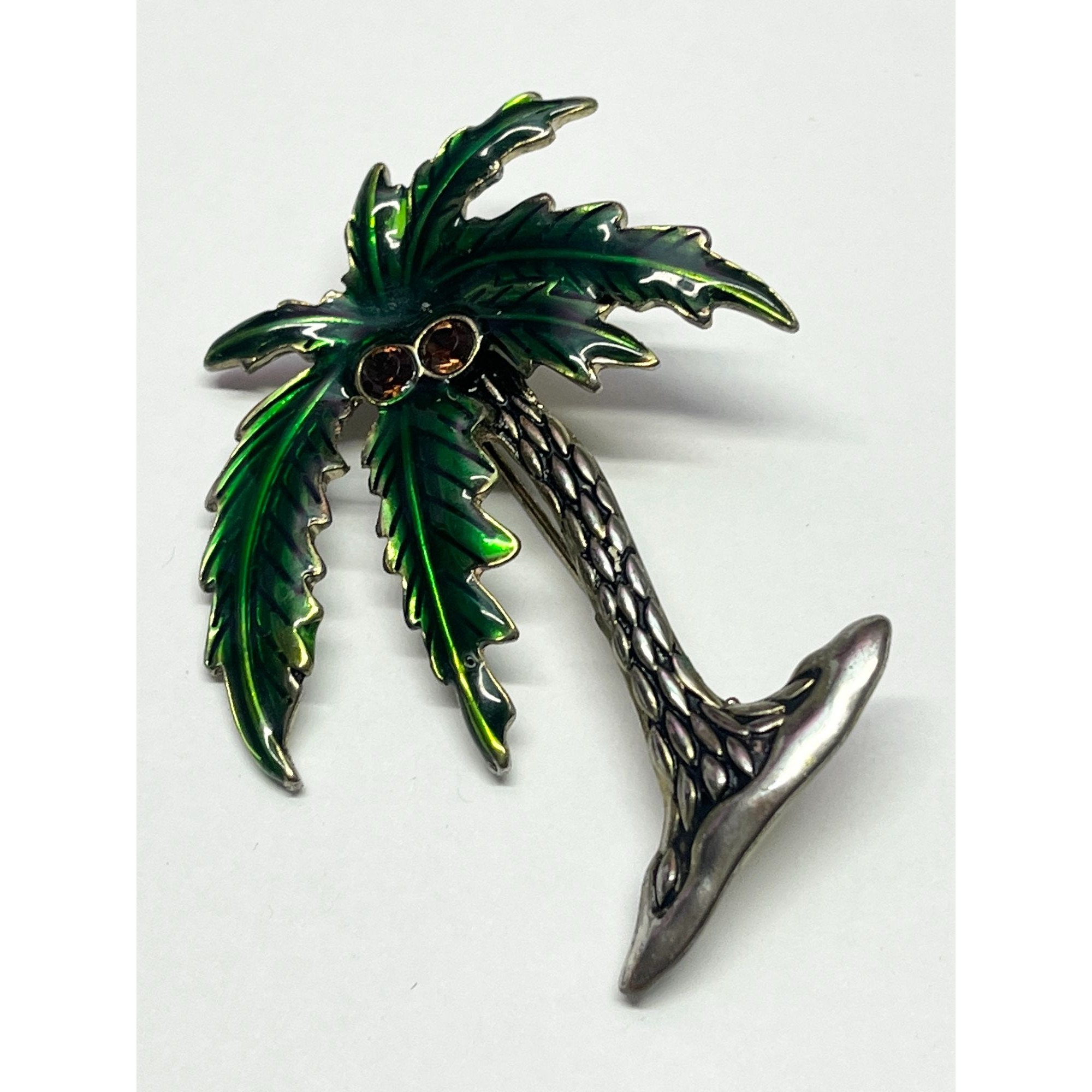 Vintage Enamel Rhinestone Palm Tree Brooch Pin - Etsy