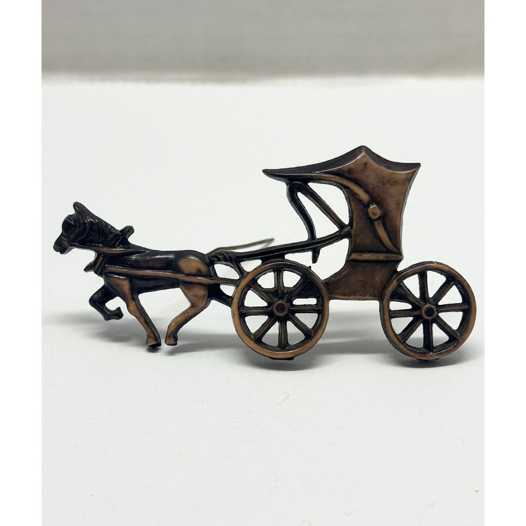 Vintage Celluloid Plastic Horse and Buggy Pin Brooch - Etsy
