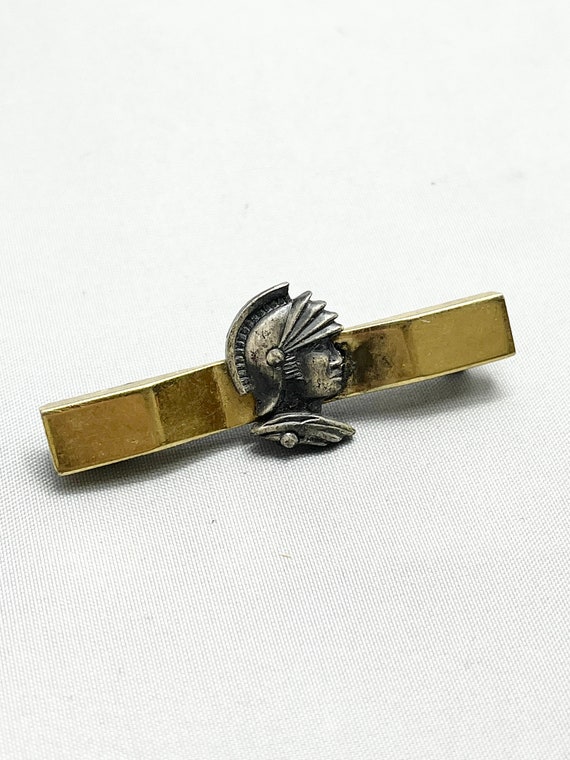 Vintage Knight Solider Gold Bar Pin - Gem