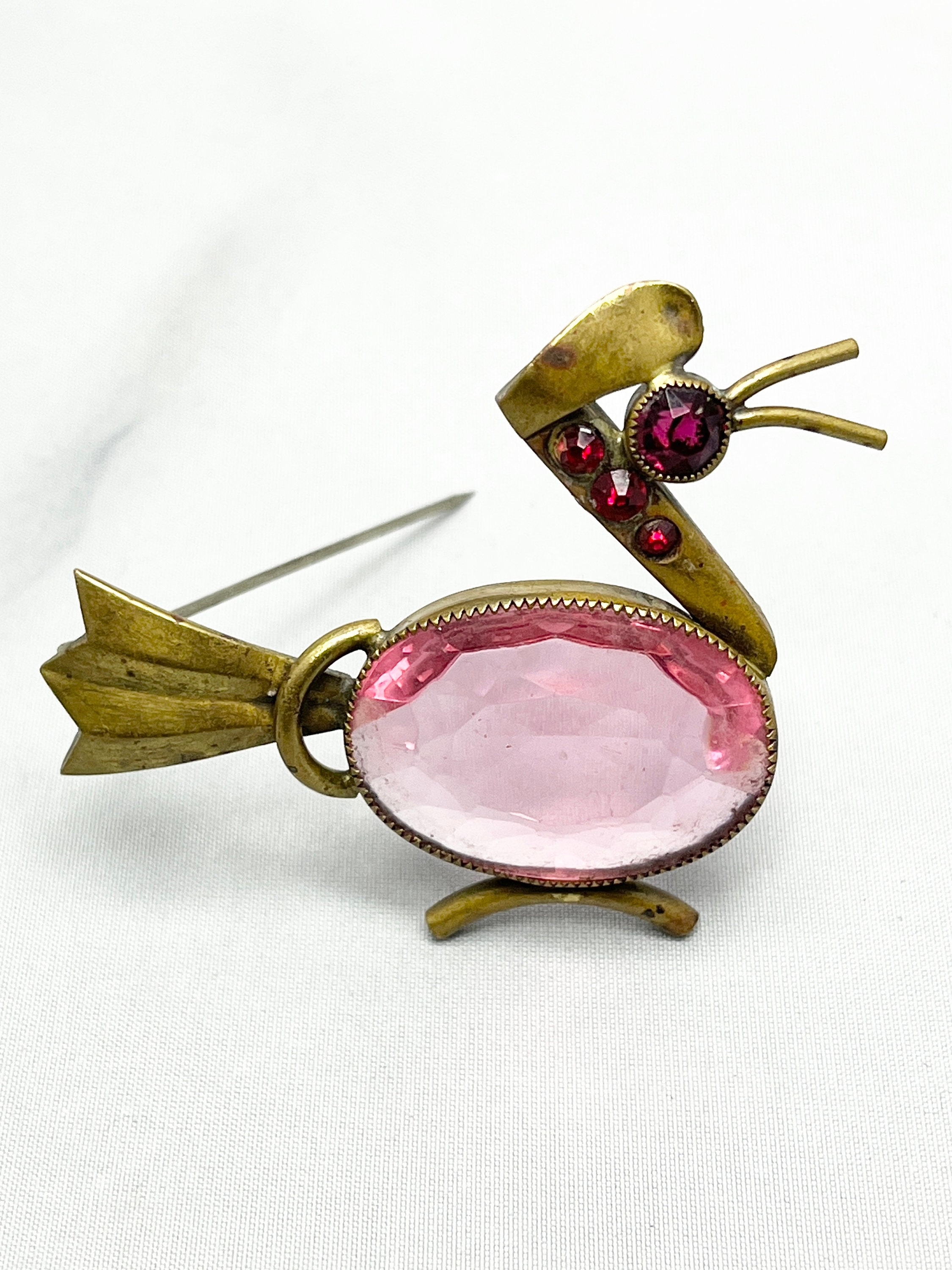 Vintage Estate Pink Glass Figural Bird Duck Animal Brooch Pin. - Etsy