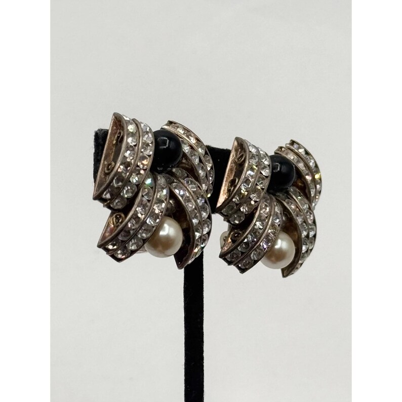 Vintage Channel Set Rhinestone Glass Pearl Clip on Estate Earrings - Etsy
