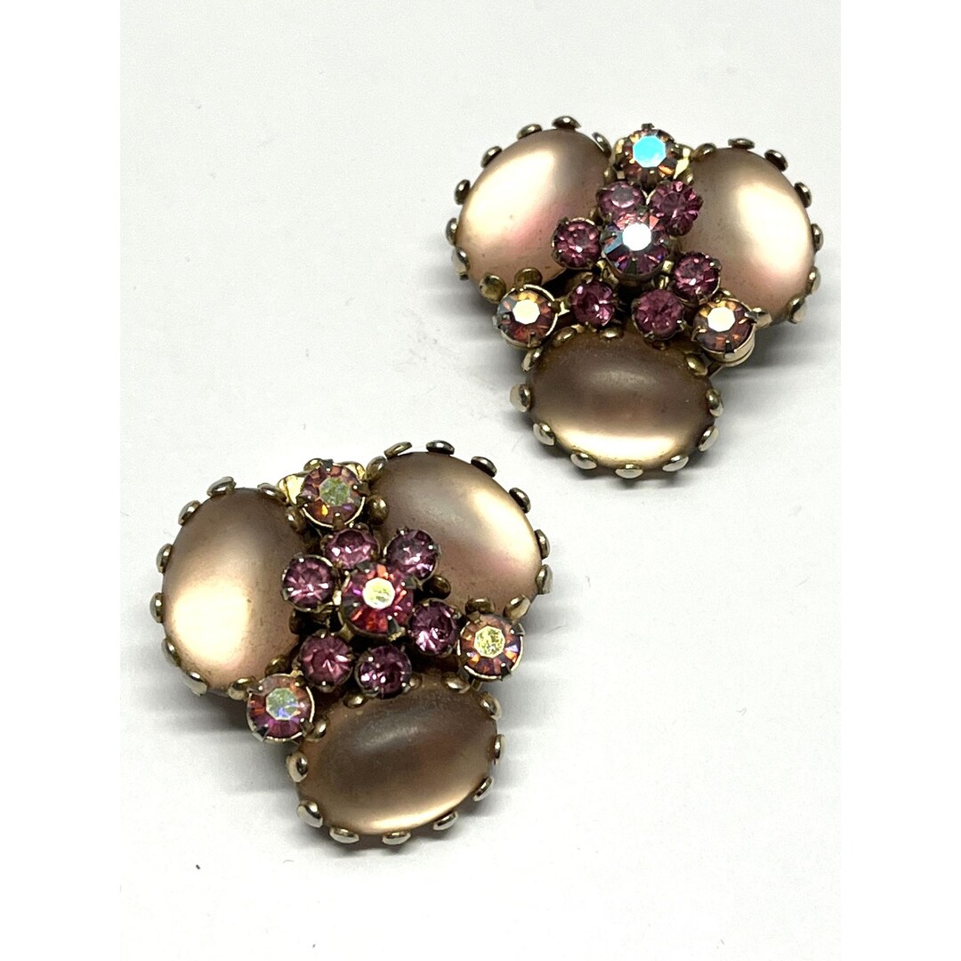 Vintage Kramer Pink Rhinestone Earrings - Etsy