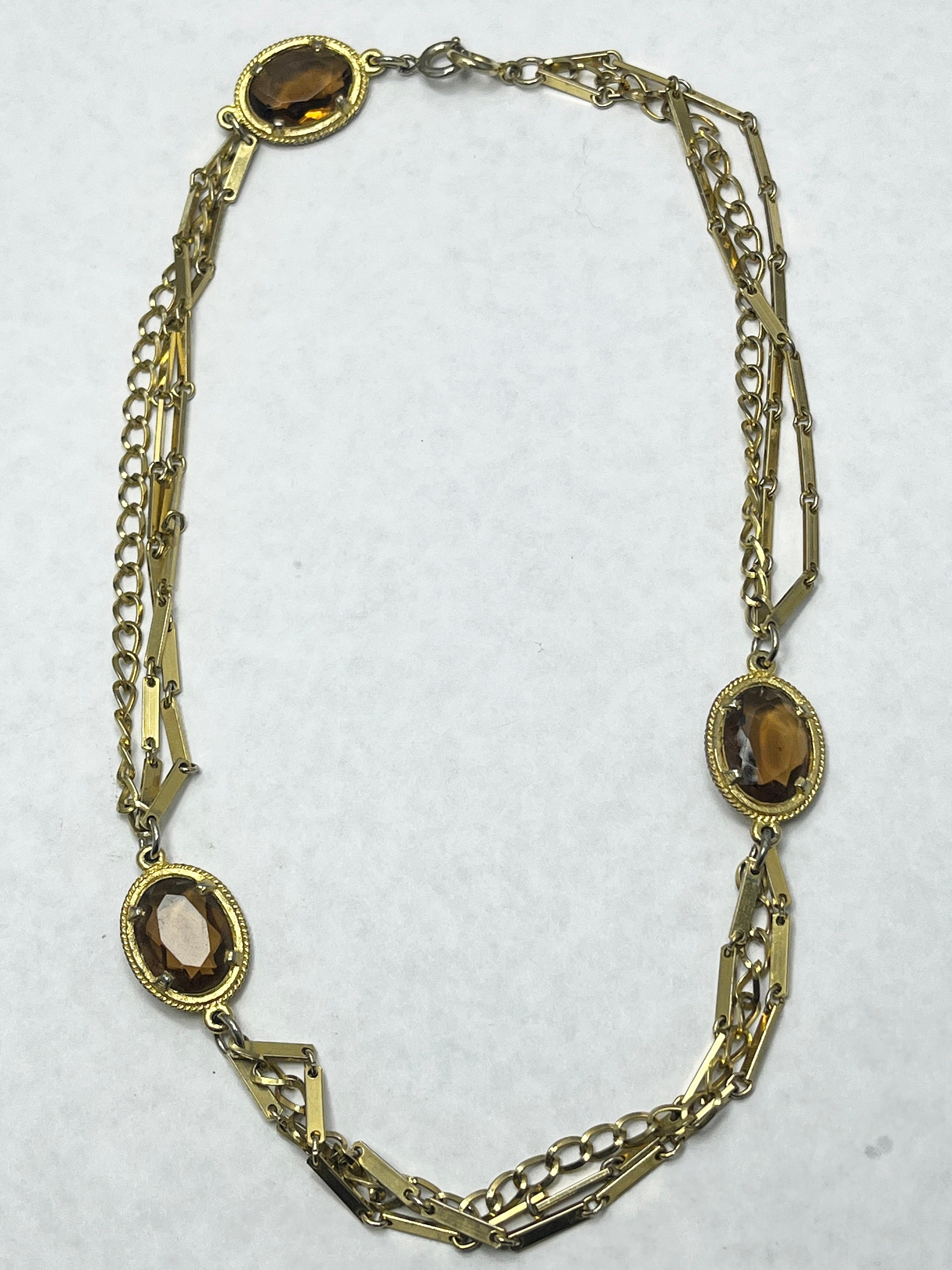 Vintage Brown Glass Multi Strand Chain Necklace - Etsy