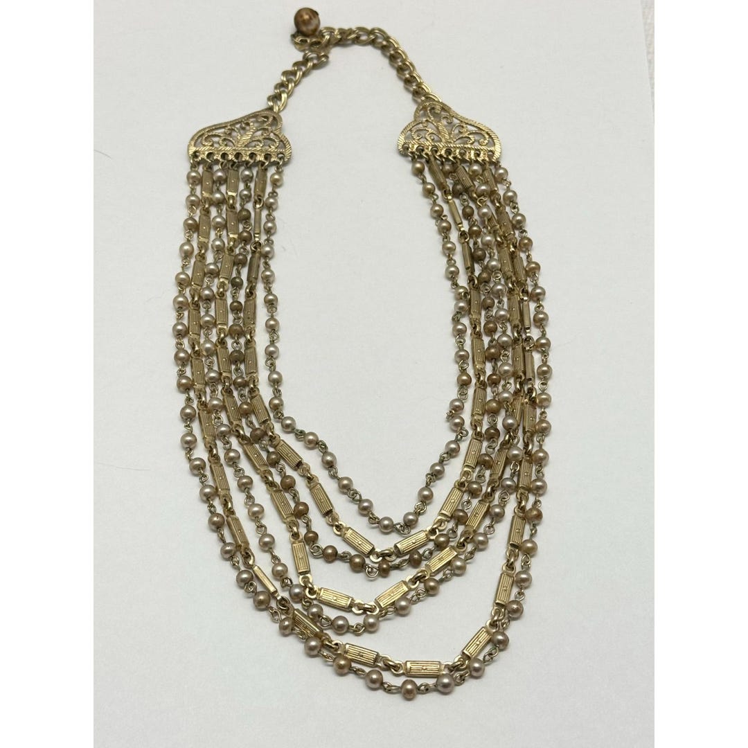 Vintage Pearl Multi Chain Collar Necklace - Etsy
