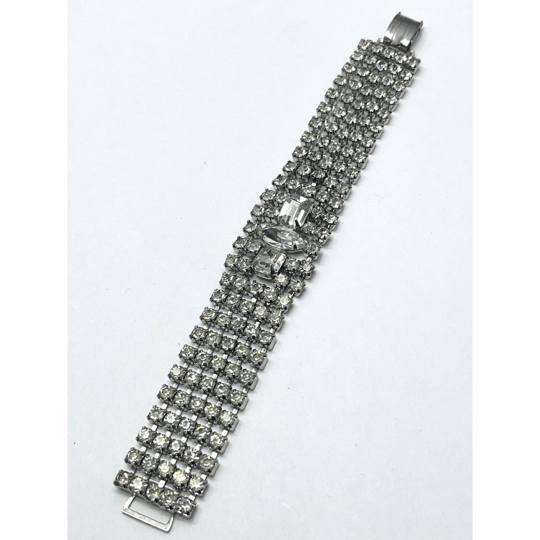Vintage Rhinestone Silver Bracelet - Etsy