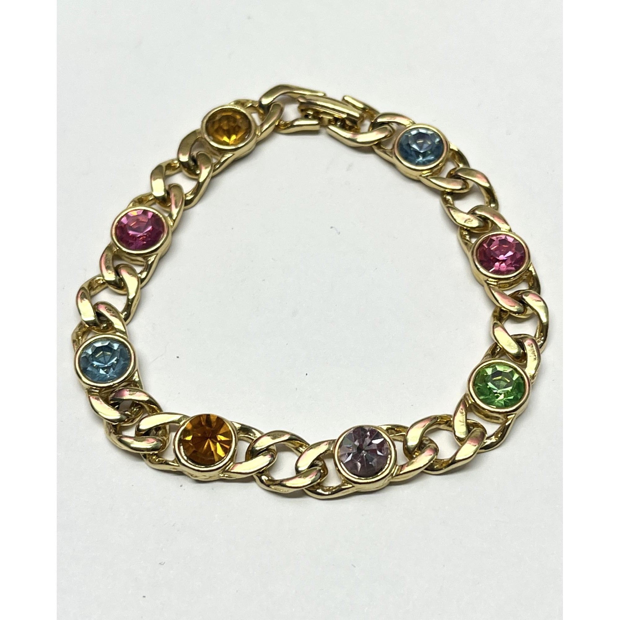Vintage Colorful Rhinestone Gold Chain Bracelet - Etsy