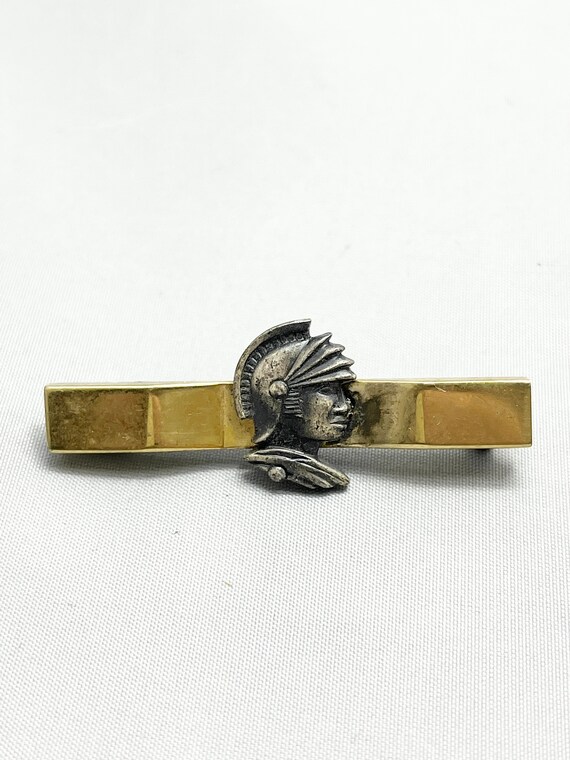 Vintage Knight Solider Gold Bar Pin - Gem