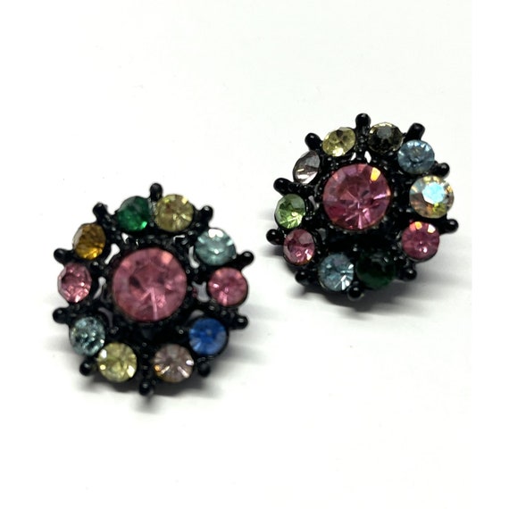 Vintage Multi Color Rhinestone Earrings - Gem