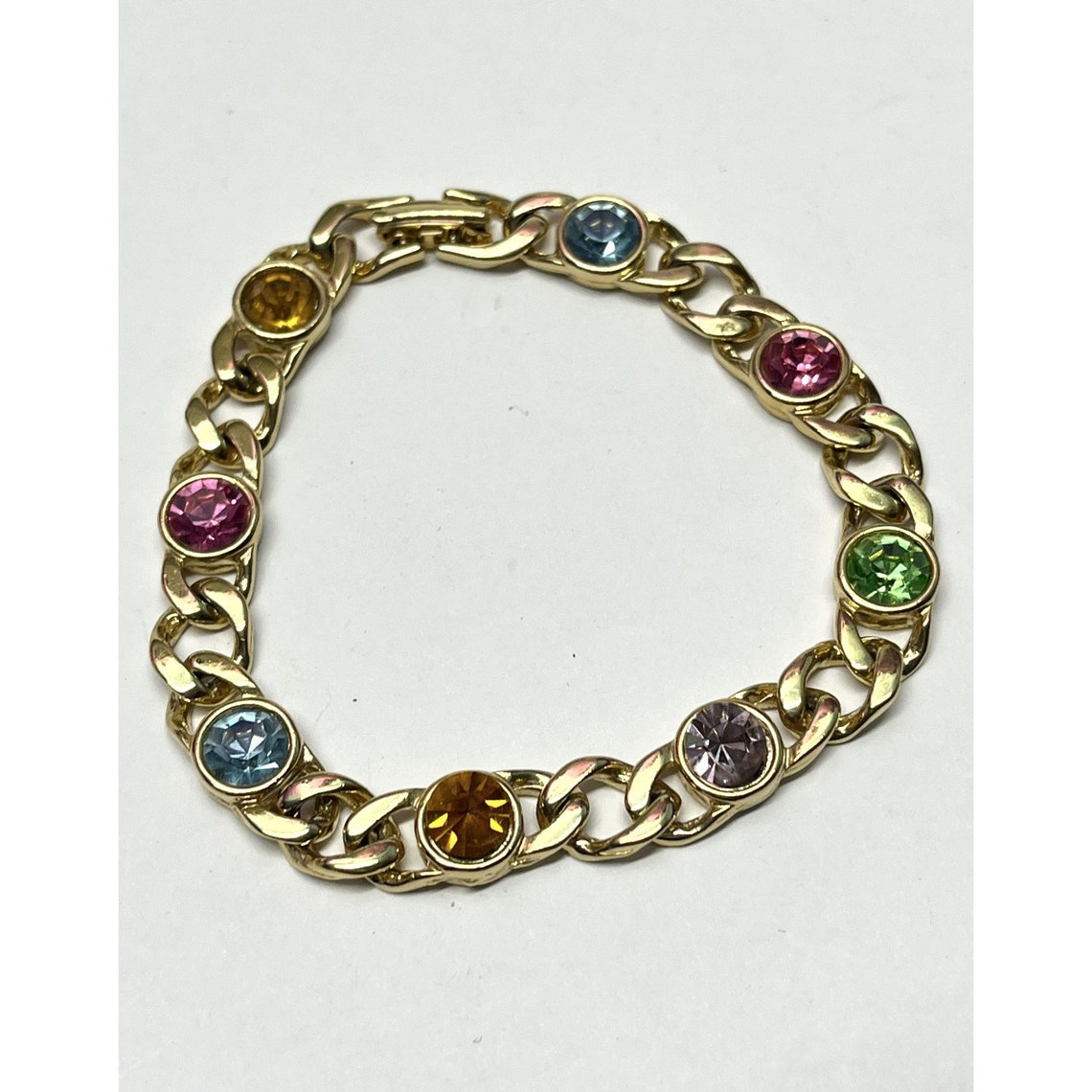 Vintage Colorful Rhinestone Gold Chain Bracelet - Etsy