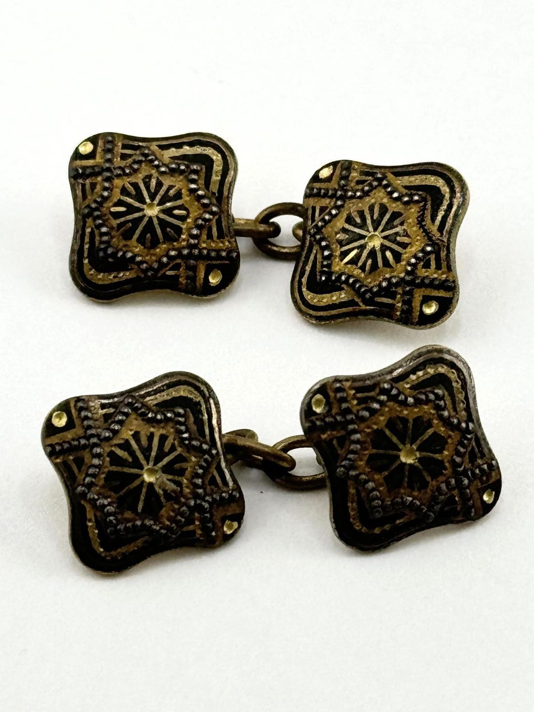 Vintage Damascene Tie Tack Clips Cuff Links Chain Cufflinks - Etsy