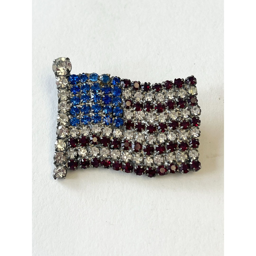 Vintage USA American Flag Rhinestone Pin Brooch - Etsy