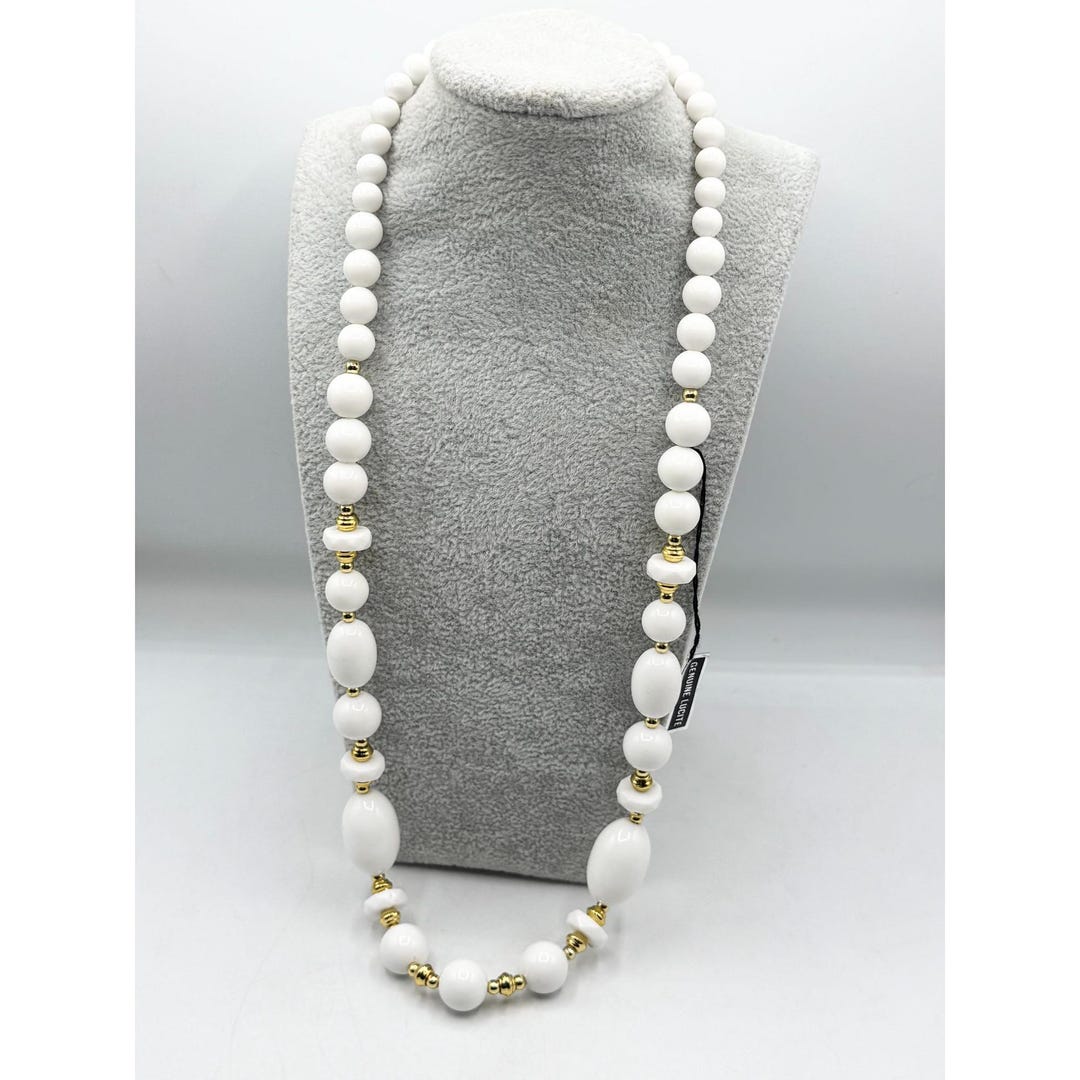 Vintage Genuine Lucite White & Gold Beaded Necklace - Etsy