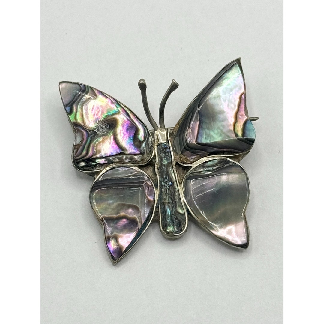 Vintage Alpaca Silver Abalone Shell Butterfly Brooch Pin - Etsy