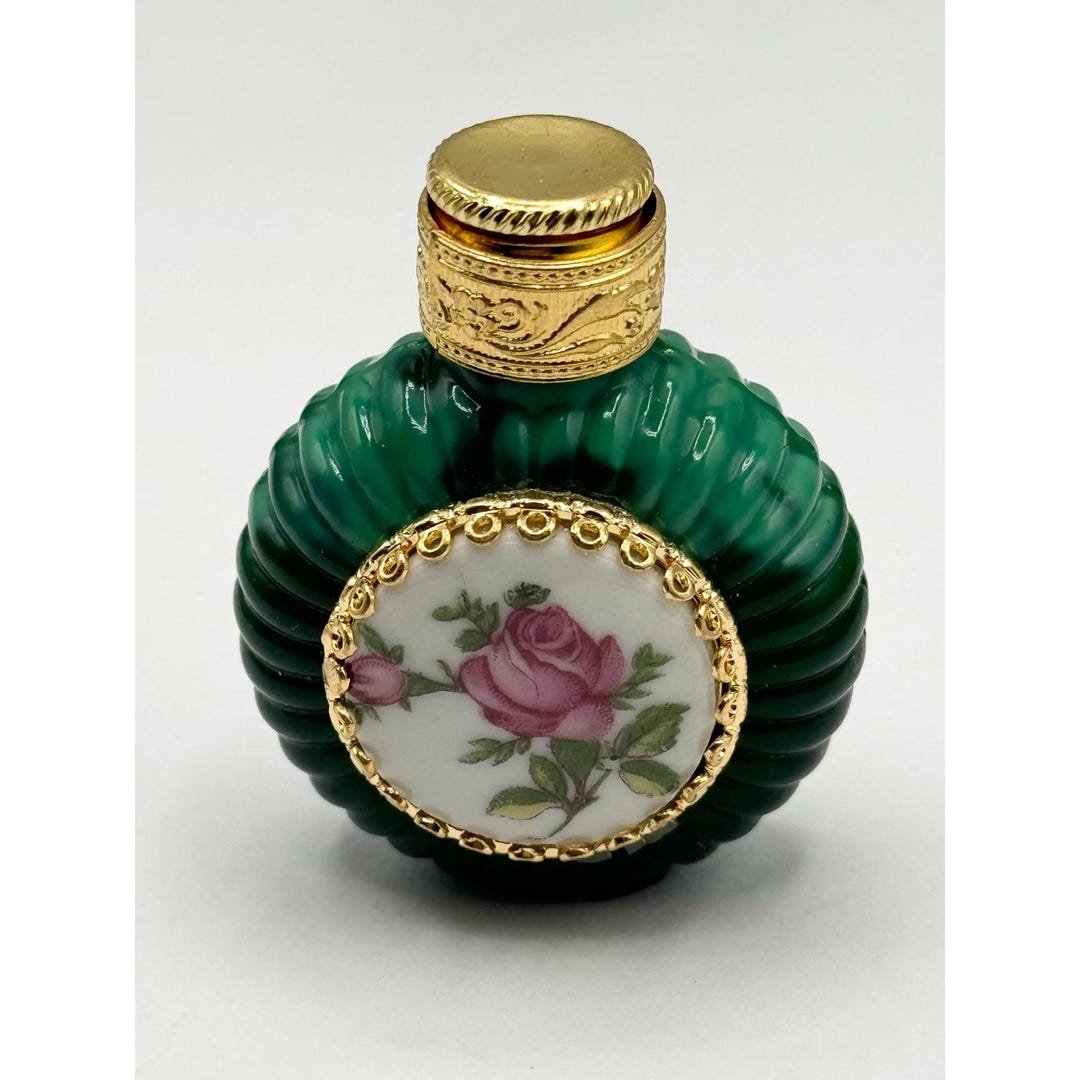 Green Glass Porcelain Flower Perfume Bottle - Etsy