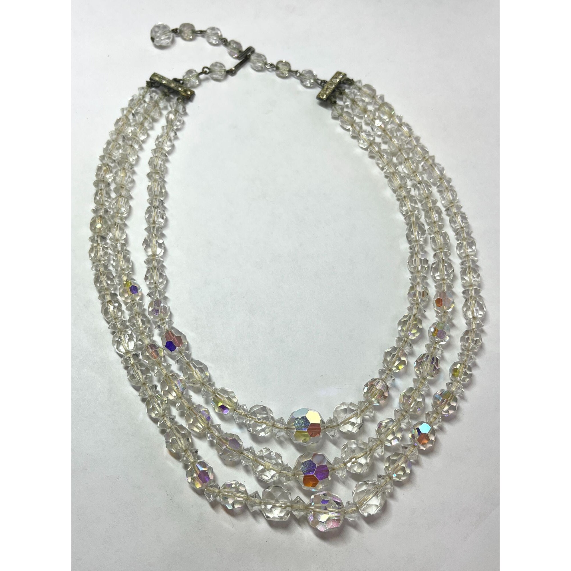 Vintage Three Strand Crystal Beaded Necklace - Etsy