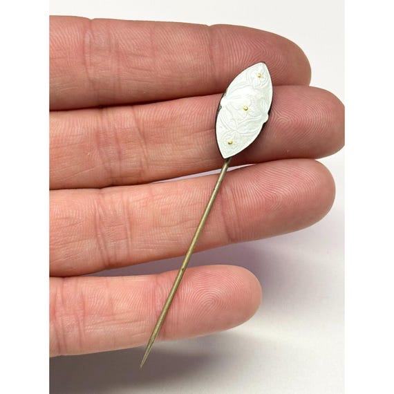 Antique Estate White Guilloche Enamel Stick Pin - Gem