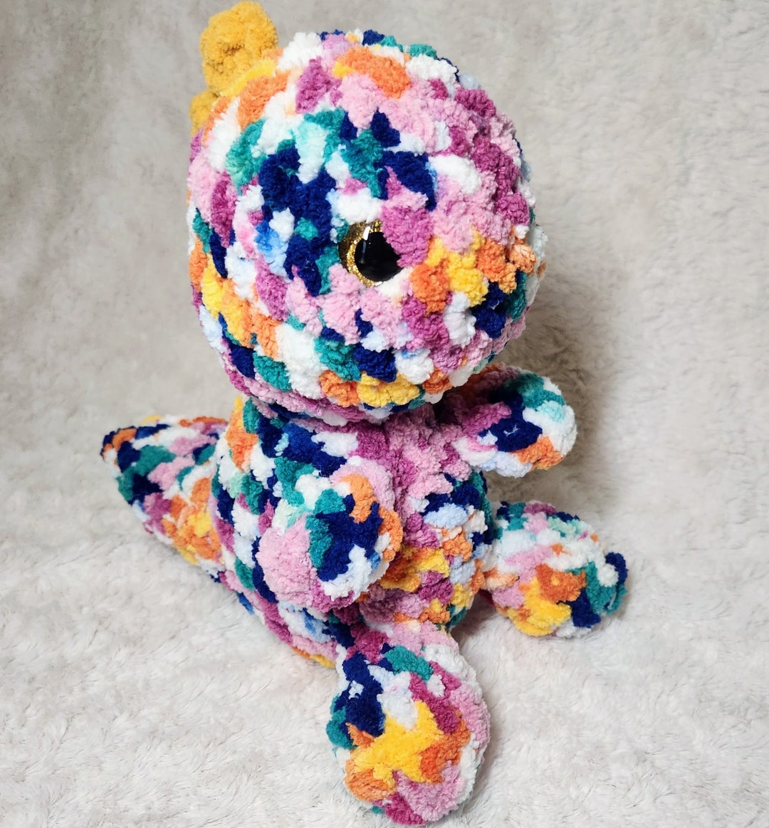 Rainbow T-rex Dinosaur Plushie 11-inches Tall | Handmade Amigurumi ...