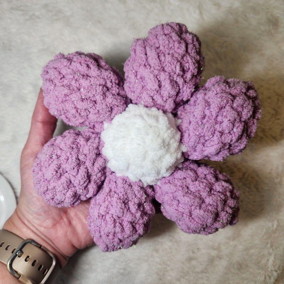 Purple Crochet Flower Plushie | 6-inch Handmade Amigurumi Flower With ...