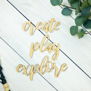 Create Play Explore Wall Decor Wooden Nursery Decor | Etsy