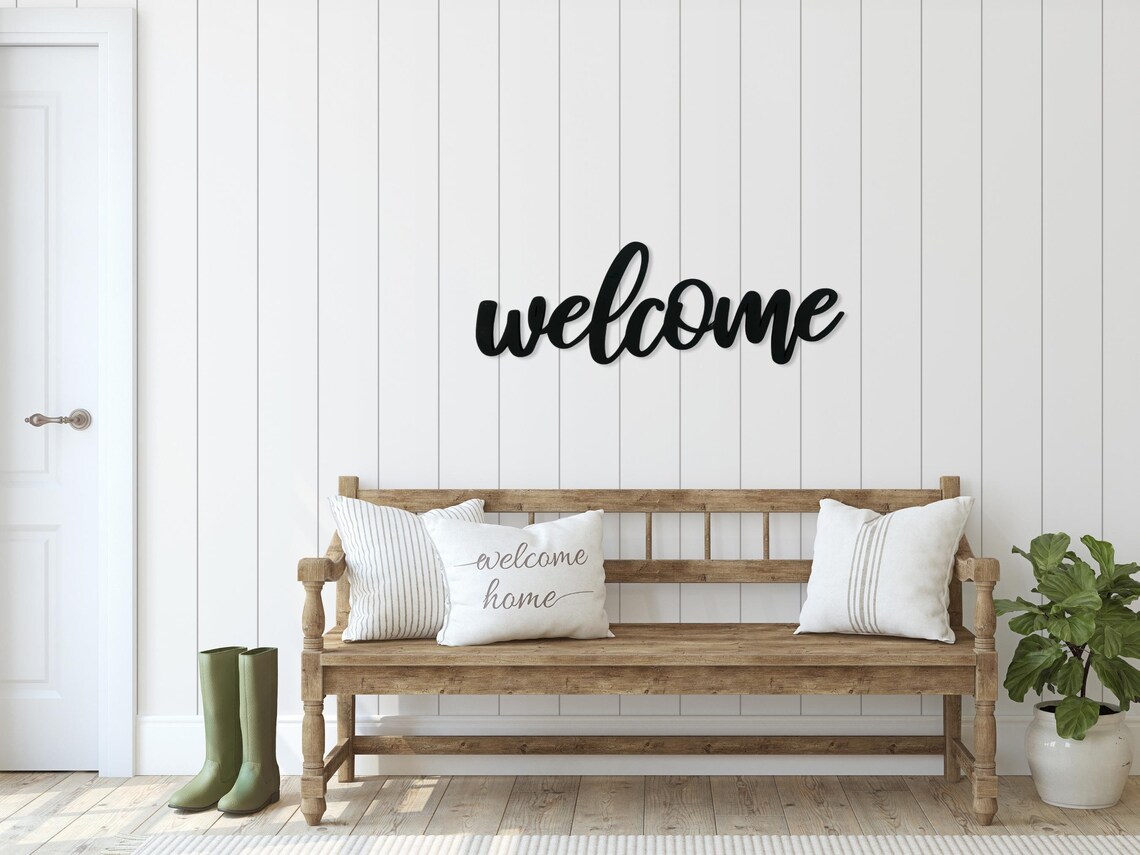 Wooden Welcome Word Cutout Script Welcome Sign Painted - Etsy