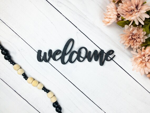Wooden Welcome Word Cutout Script Welcome Sign Painted | Etsy