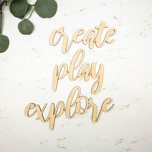 Create Play Explore Wall Decor Wooden Nursery Decor | Etsy