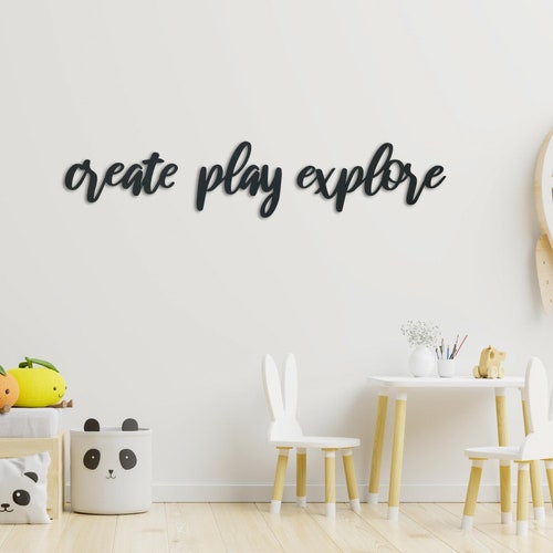 Create Play Explore Wall Decor Wooden Nursery Decor Playroom - Etsy