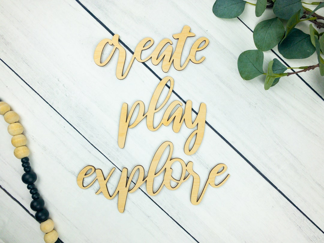 Create Play Explore Wall Decor, Wooden Nursery Decor, Playroom Wall ...
