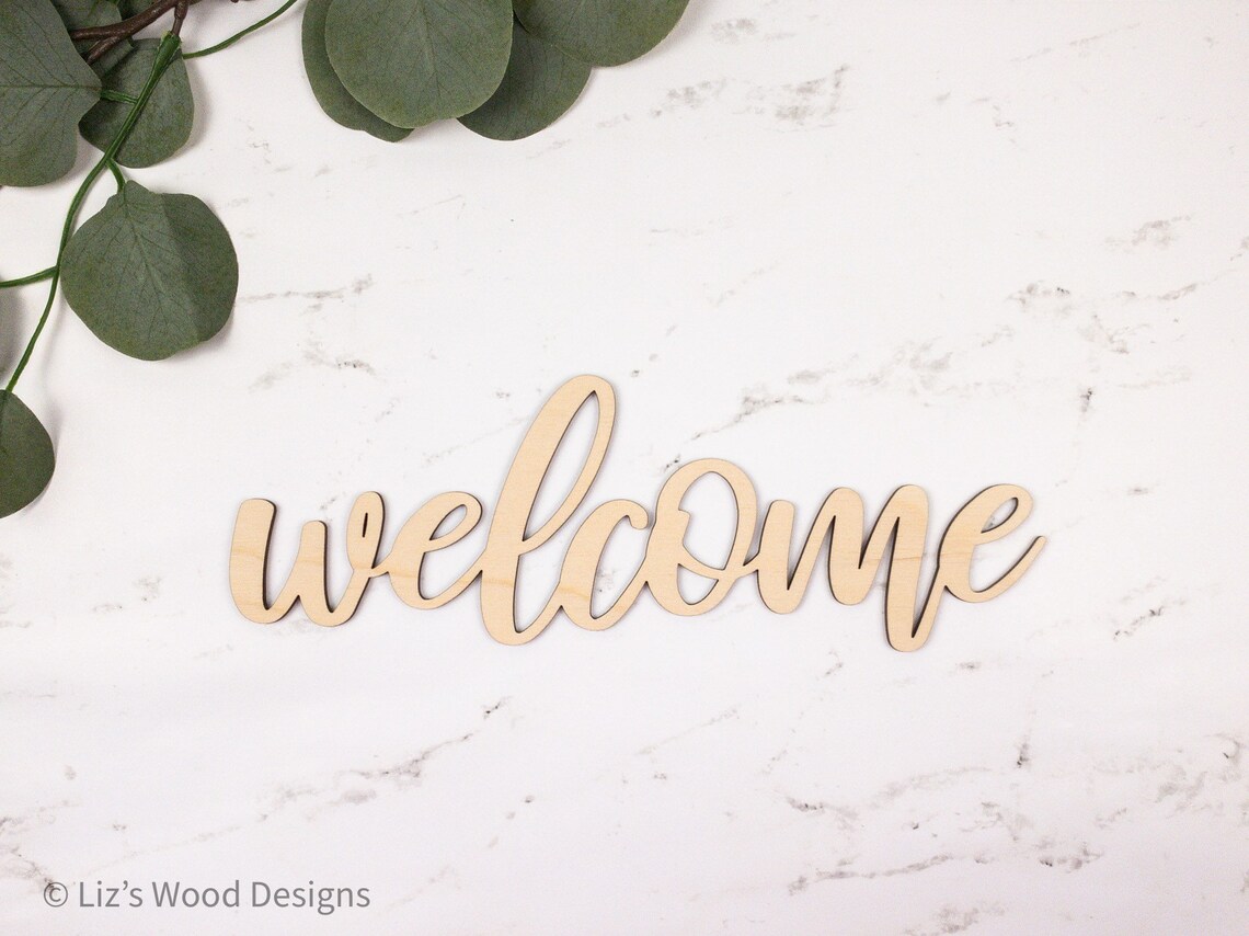 Wooden Welcome Word Cutout Script Welcome Sign Painted | Etsy