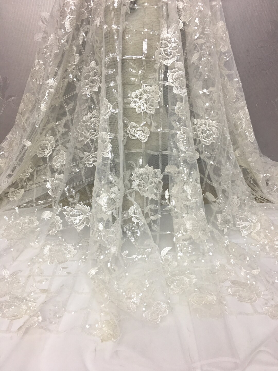 2023 Last Design French Mesh Lace Fabric With Sequin for Wedding Dress ...