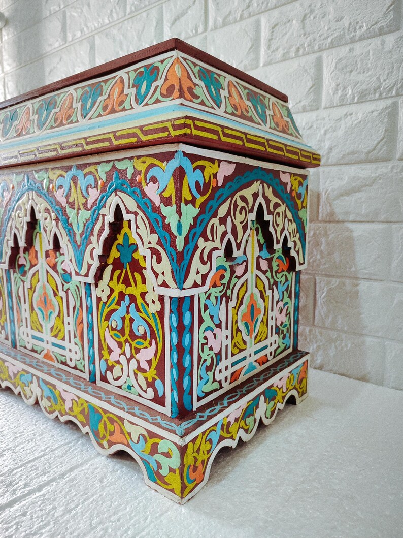 Hand-painted Moroccan Wooden Chest Arabic Storage Box With Zouak Art ...
