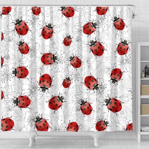 Ladybugs & Flowers Shower Curtain, Ladybird Bath Bathroom Curtain, Lady ...