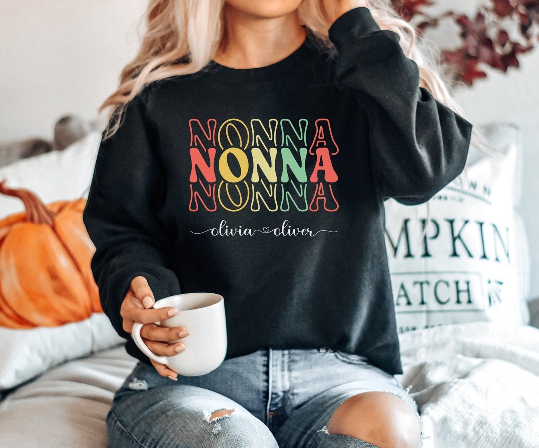 Personalized Nonna Retro Sweatshirt, Custom Nonna Tee Gift With Grandkids Names, First Time ...