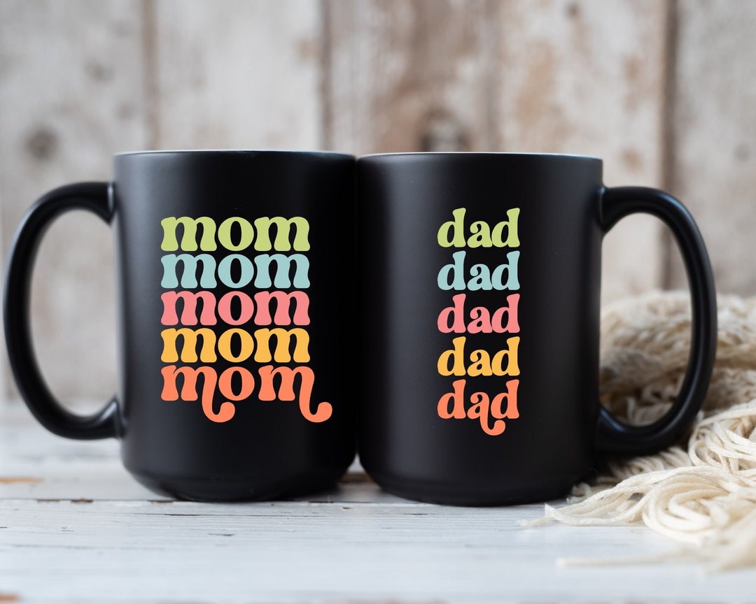 Mom & Dad Retro Black Coffee Mug Set, Promoted to Mom Dad Matching Mug ...