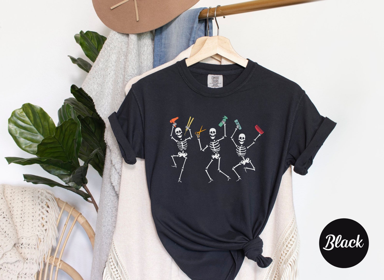 Hairstylist Skeleton Halloween Spooky Hair Salon Comfort Colors Shirt ...