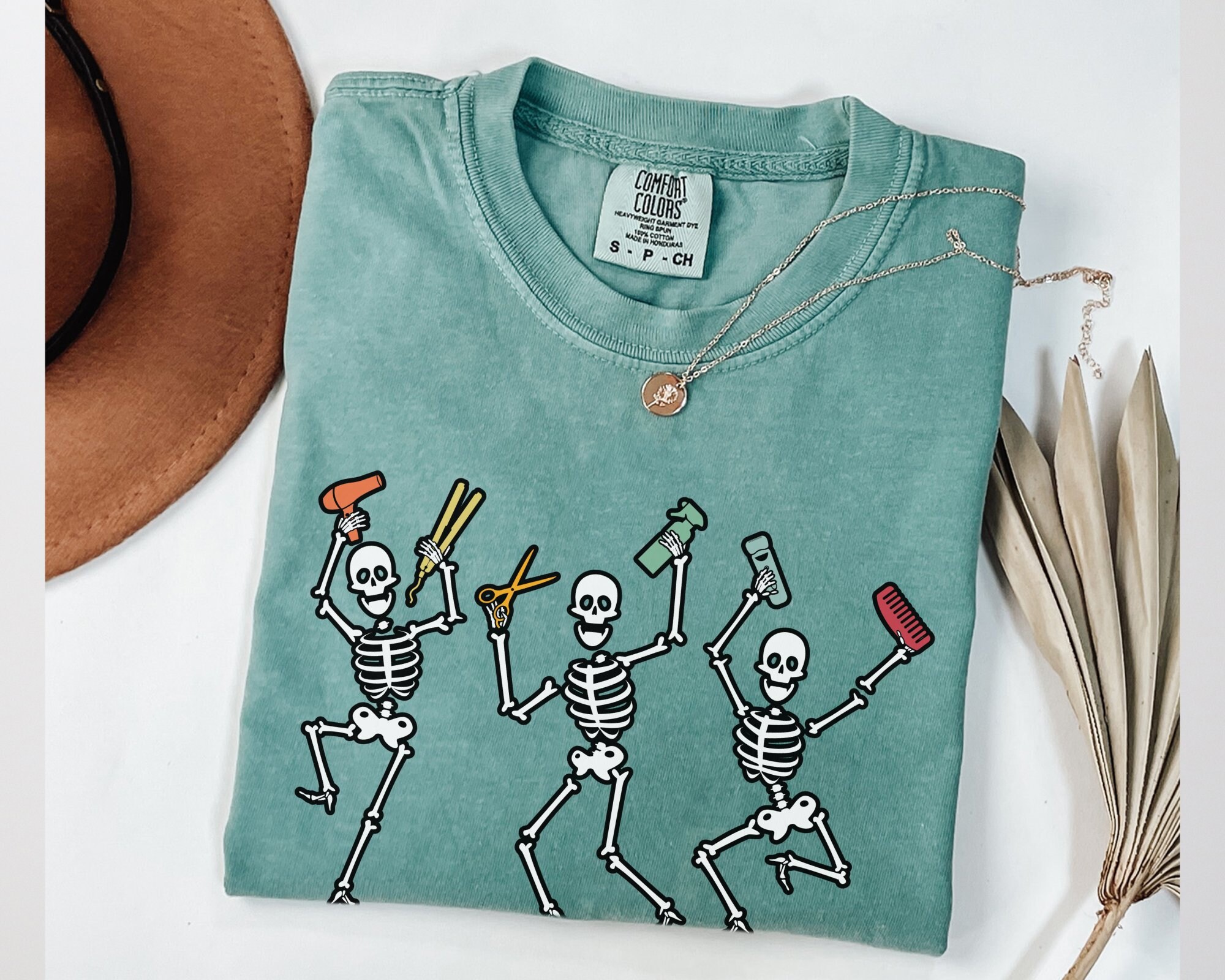 Hairstylist Skeleton Halloween Spooky Hair Salon Comfort Colors Shirt ...