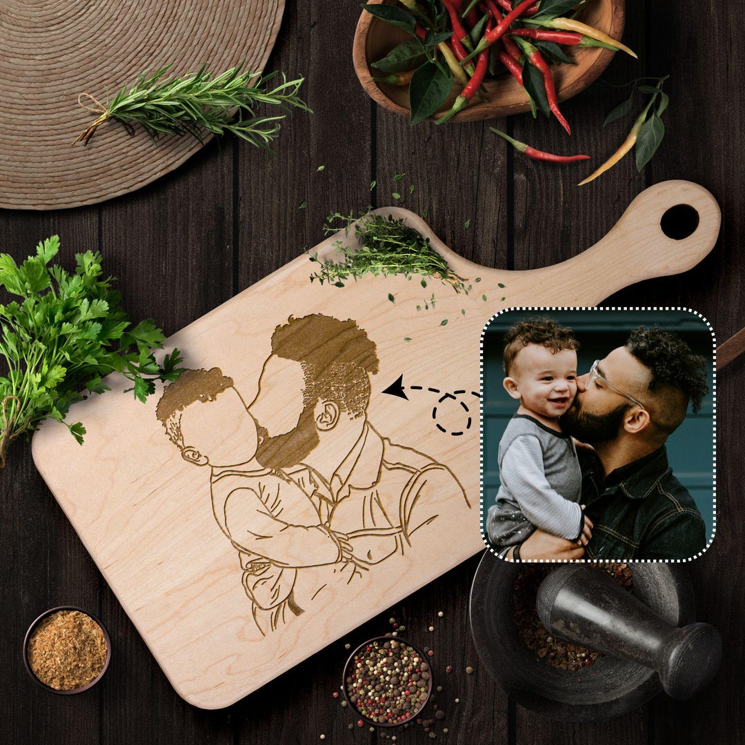 Custom Father Son Engraved Photo Outline Wooden Chopping Block ...