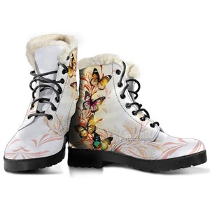 Butterfly Women Faux Fur Boots, Butterflies Pattern Boots, Butterfly ...