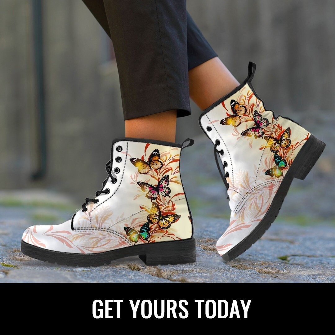 Butterfly Women Boots Booties, Butterflies Pattern Boots, Butterfly ...