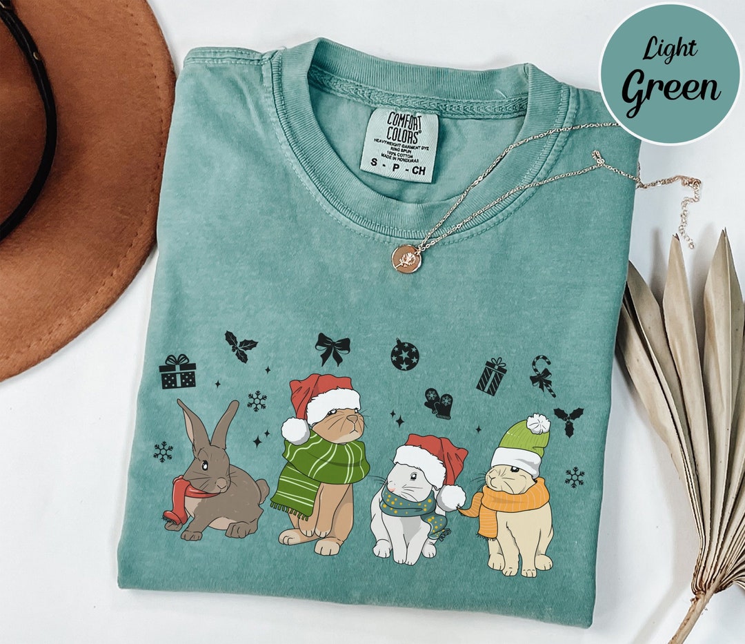 Rabbits With Santa Hat Christmas Party Comfort Colors T-shirt, Bunnies ...