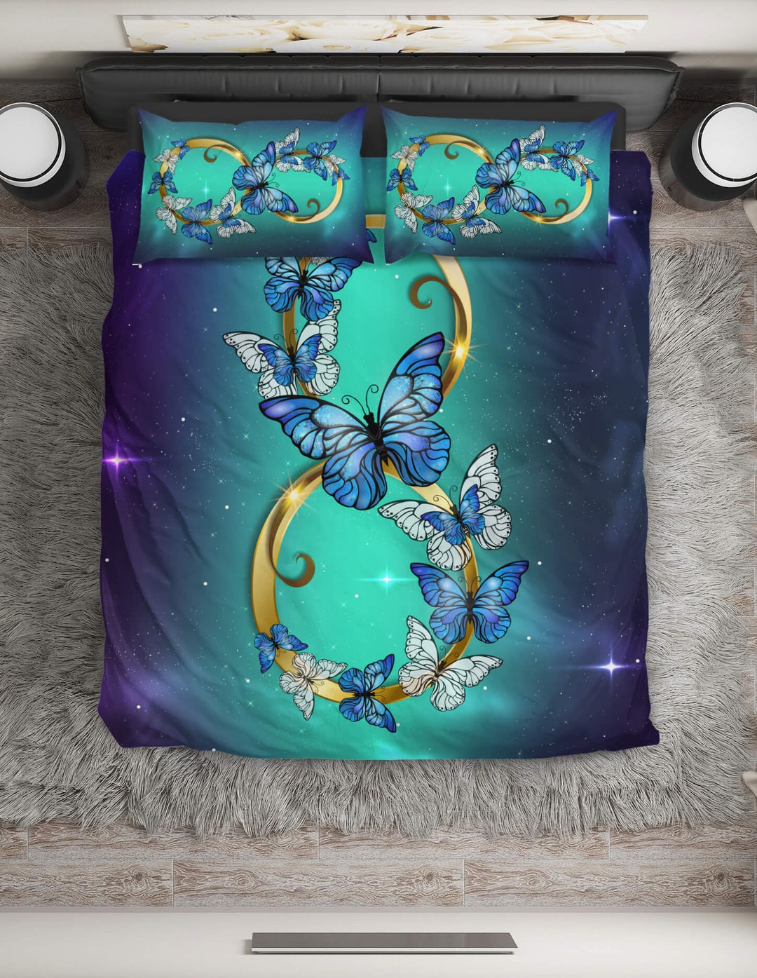 Butterfly Infinity Bedding Duvet Cover Set for Kids and Adults, Galaxy Stars Butterflies Duvet ...