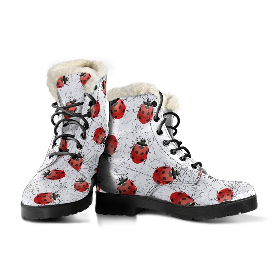 Ladybug Women Faux Fur Boots, Red Ladybird Boots, Ladybug Shoes Art ...