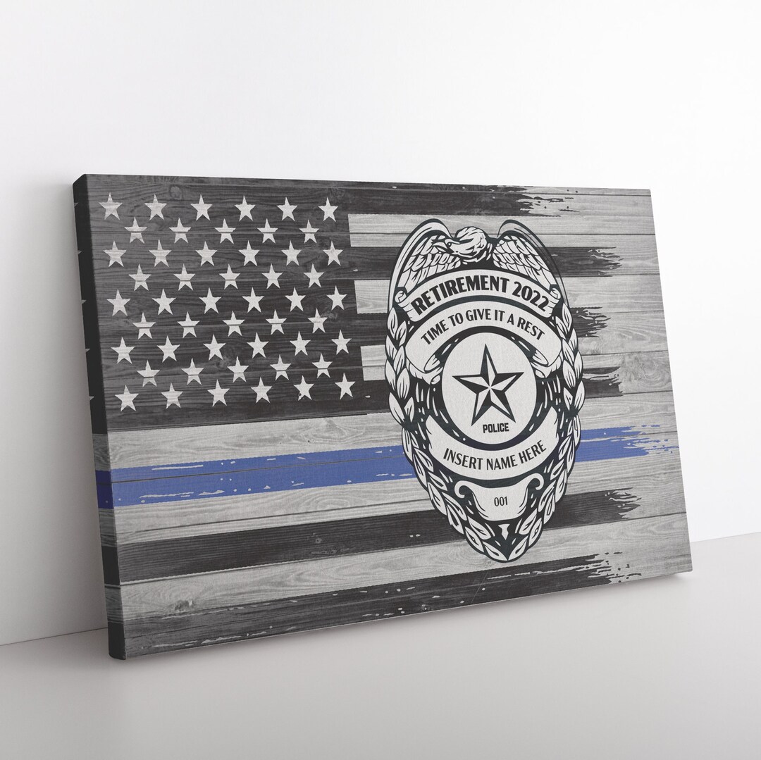 Personalized Retired Police Officer Canvas, Custom Blue Line USA Flag ...