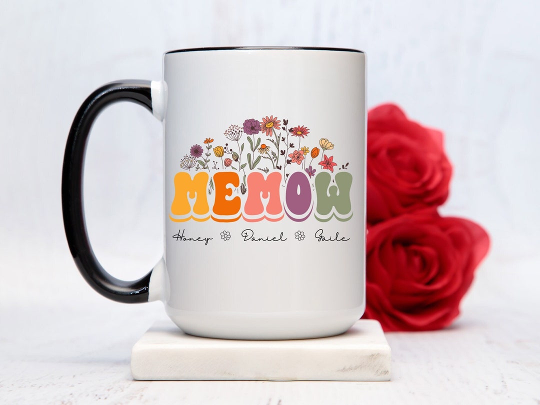 Personalized Floral Memow Retro Mug, Grandkids Names Gift for New ...