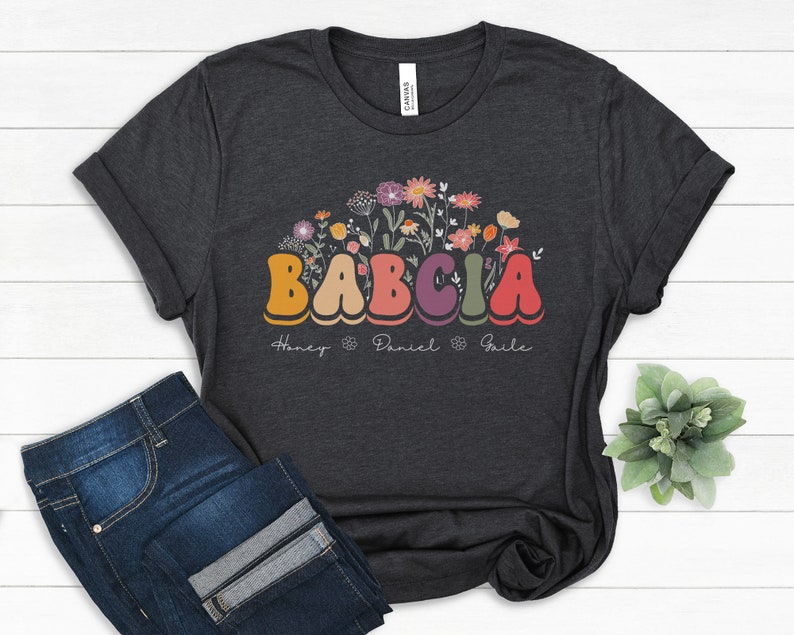 Custom Babcia Floral Shirt, Personalized Mother's Day Tshirt, Babcia ...