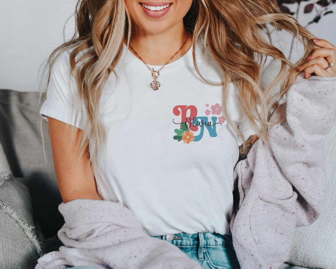 Personalized RN Shirt With Name, Custom RN Shirt, Floral Rn Tees, Gift ...