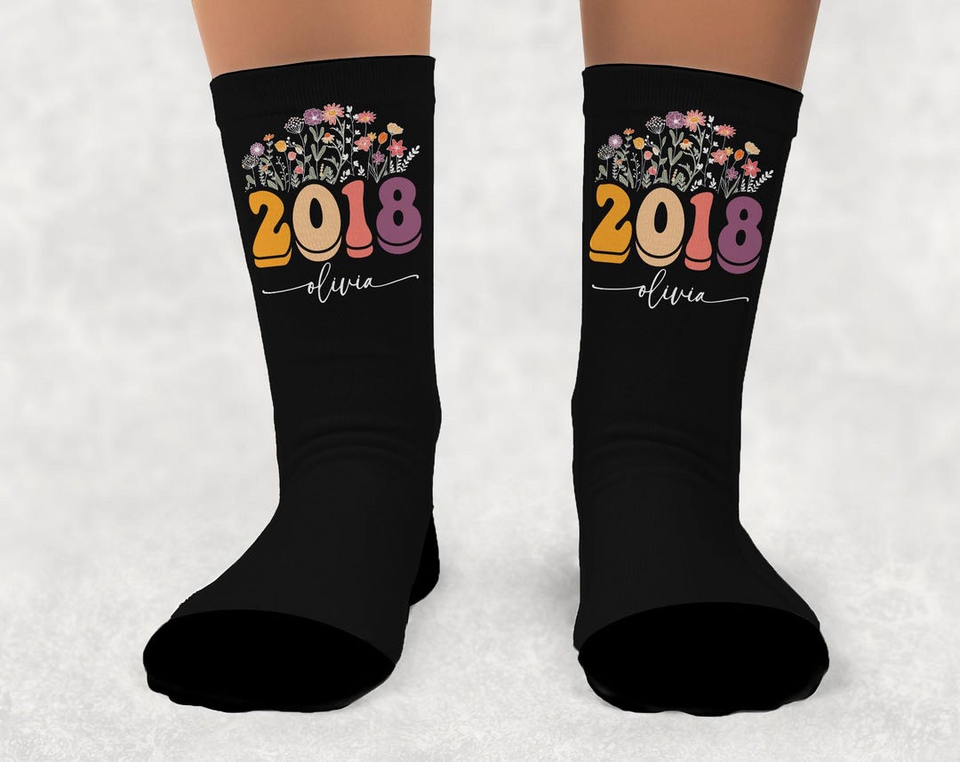 2018 Floral Retro Crew Socks With Personalized Name, EST. 2018 Custom ...