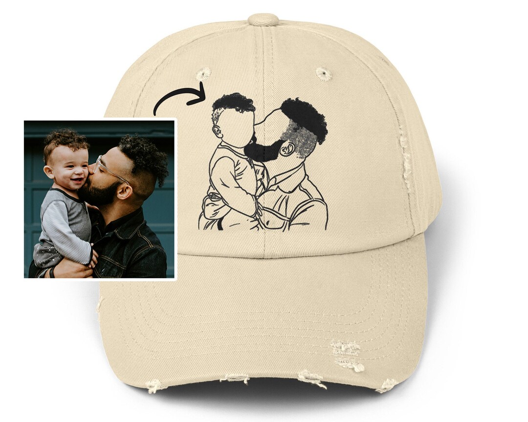 Personalized Drawing Photo Portrait Distressed Hat for Dad, Custom ...
